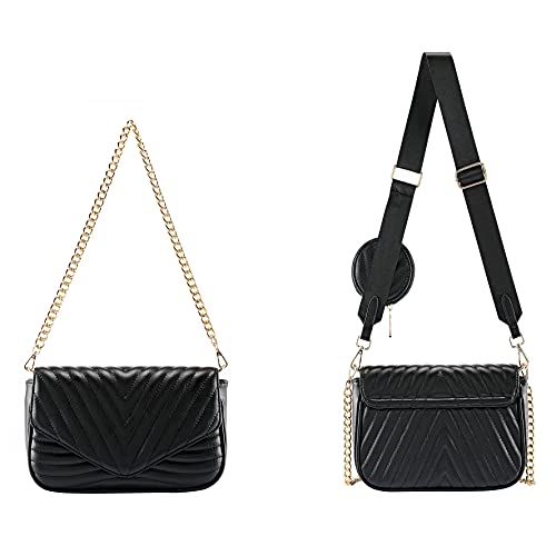 Ayliss Women Multipurpose Small/Medium Crossbody Bags Shoulder Handbag Coin Purse Trendy Clutch Evening Bag PU Leather Chain (Black)