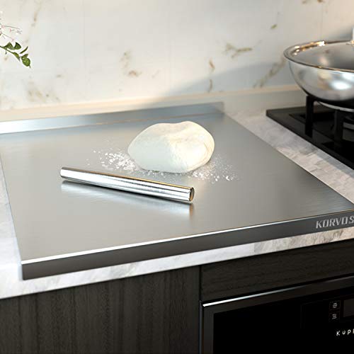 KORVOS 304 Cutting Boards, Large Stainless Steel Cutting Chopping Boards, Heavy Duty Baking Board with Lip for Kitchen, Pastry Board for Meat, Vegetables, Bread (size:23.6" X 19.6")