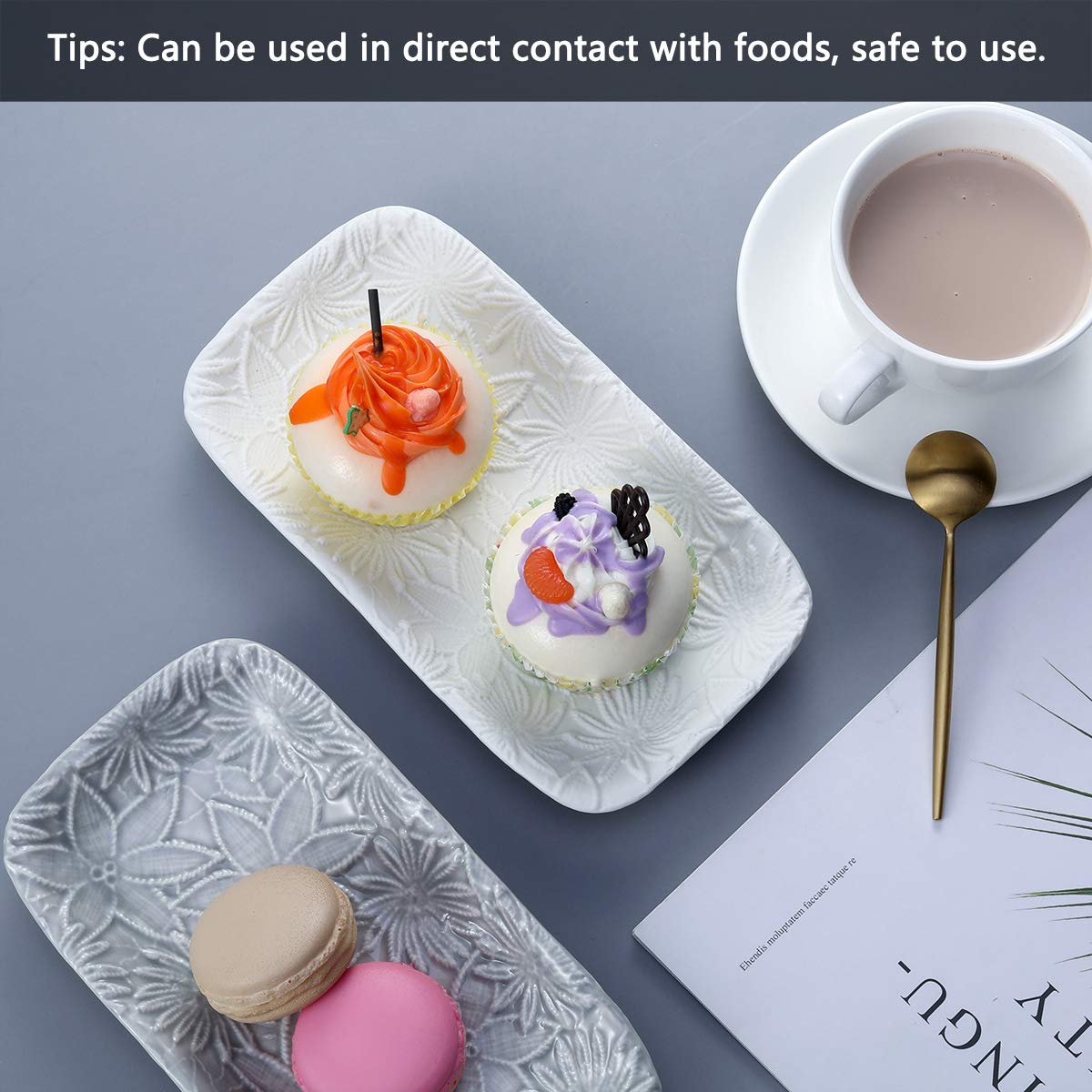 Emibele Ceramic Jewelry Tray, Bathroom Kitchen Vanity Decorative Trinket Tray Ring Dish for Earrings Rings Watch Keys, Ceramic Dessert Plate, White