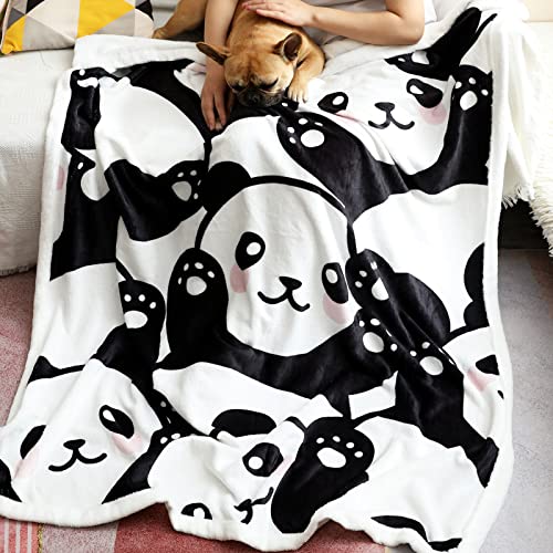 Jurllyshe Panda Throw Blanket Panda Plush Sherpa Fleece Blanket Panda Gifts for Girls Soft Warm Fuzzy Pandas Stuffed Animal Blankets for Kids or Adults All Seasons (Cute Panda, 50 x 60 Inch)