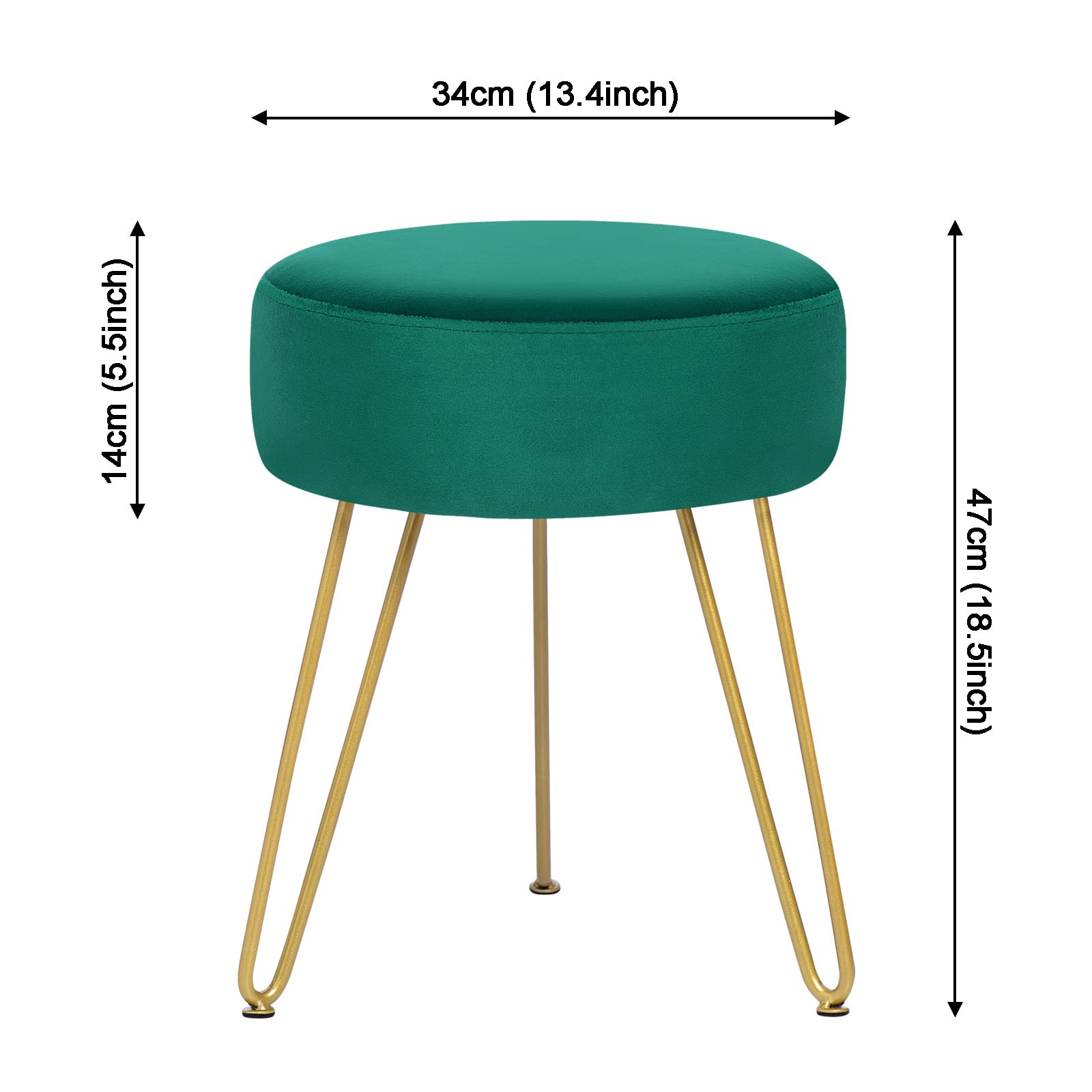 GERANT Multifunctional Vanity Stools - Velvet Round Ottoman Modern Dressing Stool -Upholstered Footrest Stool - Side Table Footstool with Golden Metal Leg for Living Room, Bedroom (Teal)