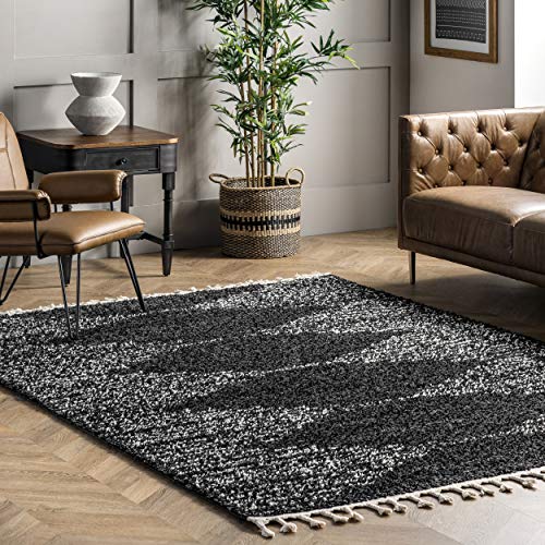 nuLOOM Sadie Moroccan Diamond Tassel Shag Area Rug, 3' x 5', Black