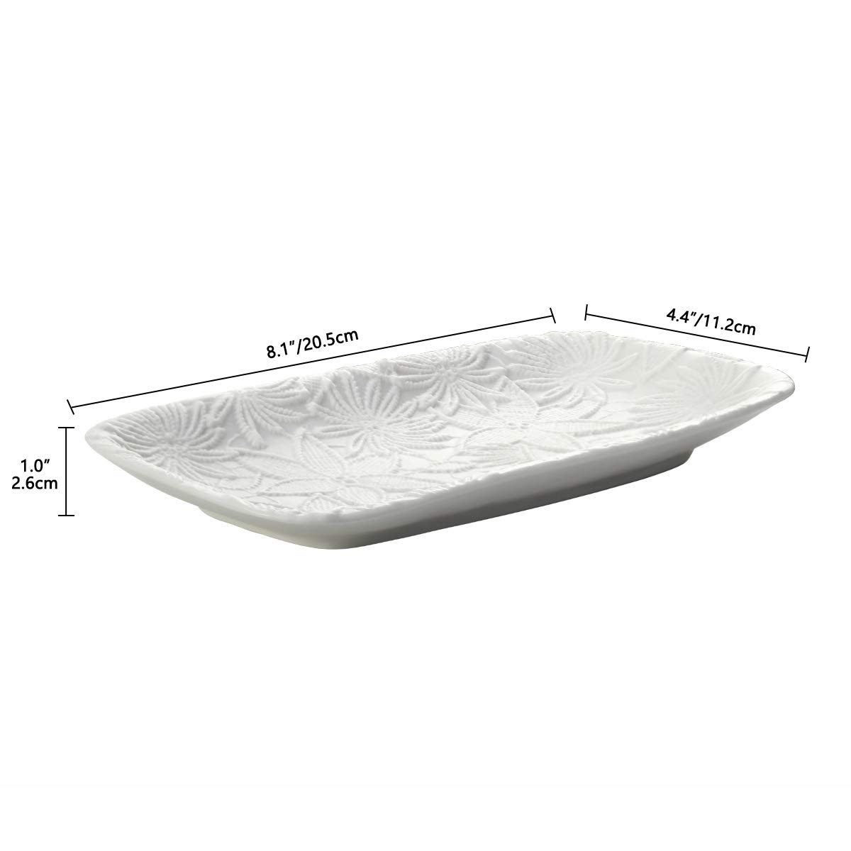 Emibele Ceramic Jewelry Tray, Bathroom Kitchen Vanity Decorative Trinket Tray Ring Dish for Earrings Rings Watch Keys, Ceramic Dessert Plate, White