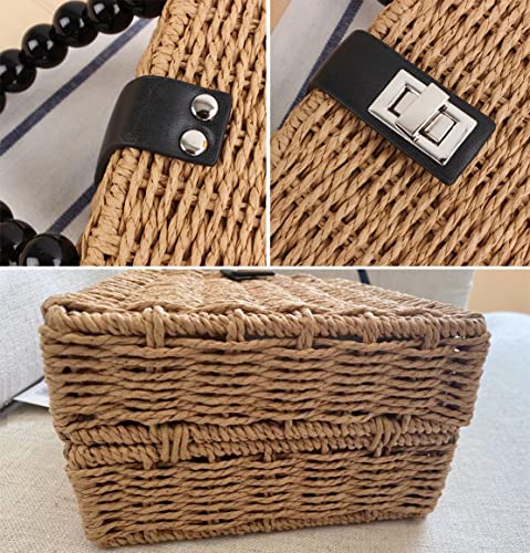 NIBD Handwoven Square Straw Rattan Bag Shoulder Wicker Purse Small Box Woven Bali Womens Crossbody Bag