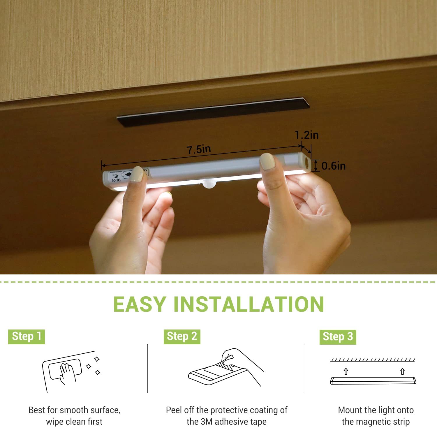 OxyLED Under Cabinet Lights - Battery Operated 10 LED Motion Sensor Closet Lights, Wireless Stick-on Anywhere Motion Sensor LED Strip Lights for Cabinet, Closet, Hallway, Stairs, Pantry