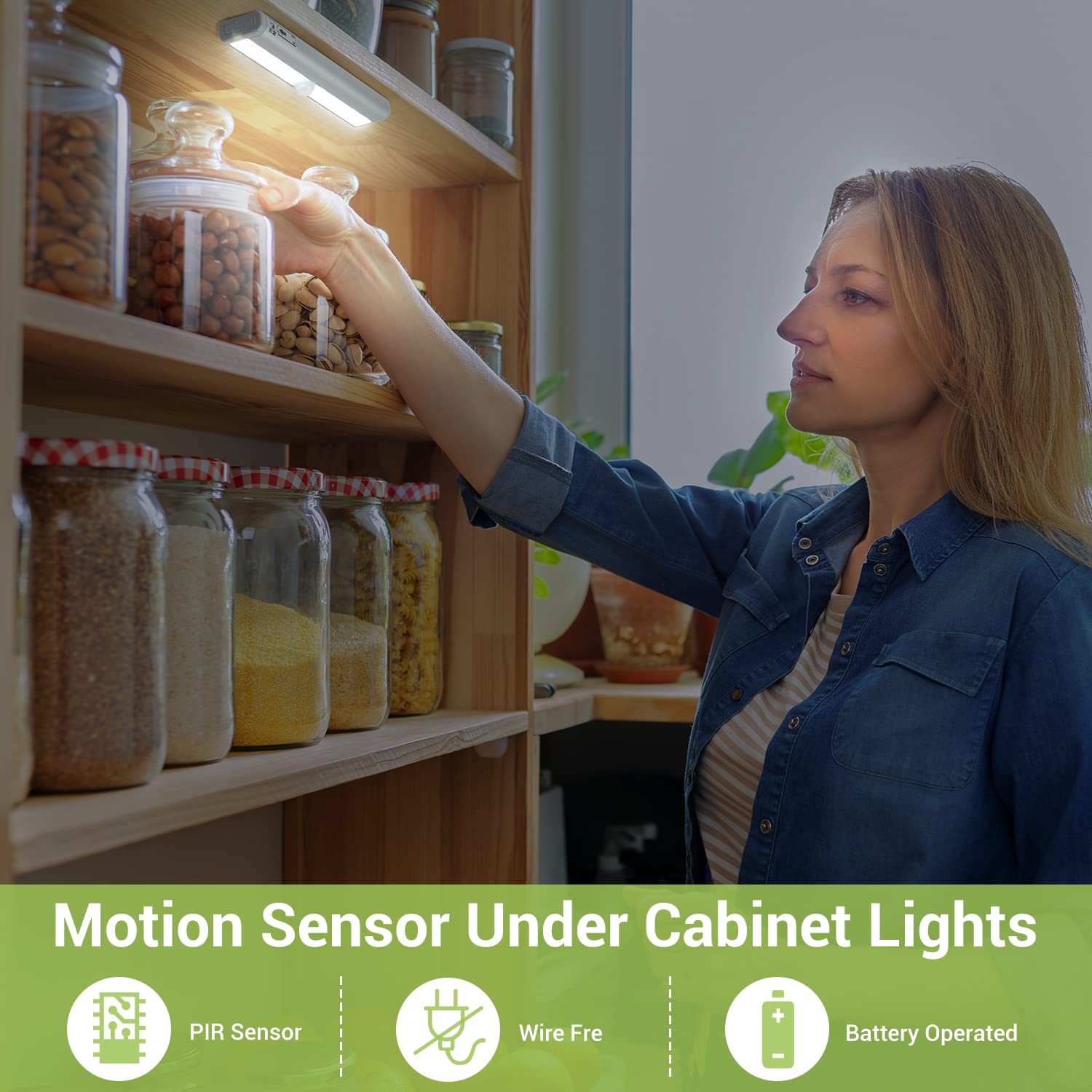OxyLED Under Cabinet Lights - Battery Operated 10 LED Motion Sensor Closet Lights, Wireless Stick-on Anywhere Motion Sensor LED Strip Lights for Cabinet, Closet, Hallway, Stairs, Pantry
