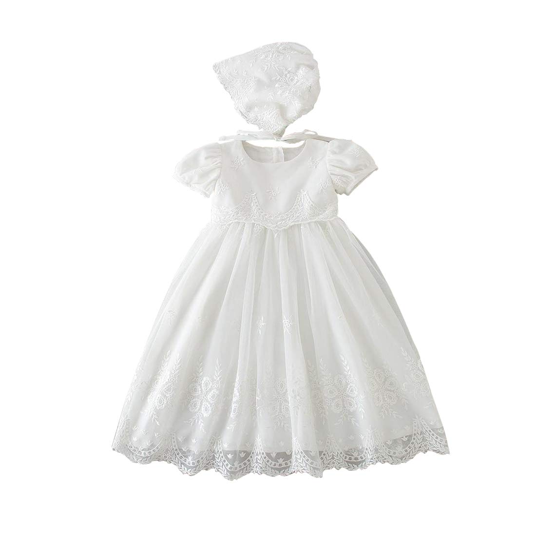 DINGDONG'S CLDINGDONG'S Closet Baby Toddler Girls Christening Baptism Embroidered Flower Dress with Bonnet 2Pieces Grown Outfit(6Months)