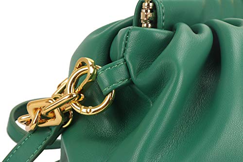 Women's Chain Pouch Bag Cloud-Shaped Dumpling Clutch Purse Ruched Fashion Trendy Shoulder Crossbody Handbag Chain Link Bag (Green)