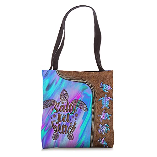 Salty Lil' Sea Turtle Beach Zipper-Leather-Bag Turtle Lover Tote Bag