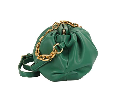 Women's Chain Pouch Bag Cloud-Shaped Dumpling Clutch Purse Ruched Fashion Trendy Shoulder Crossbody Handbag Chain Link Bag (Green)