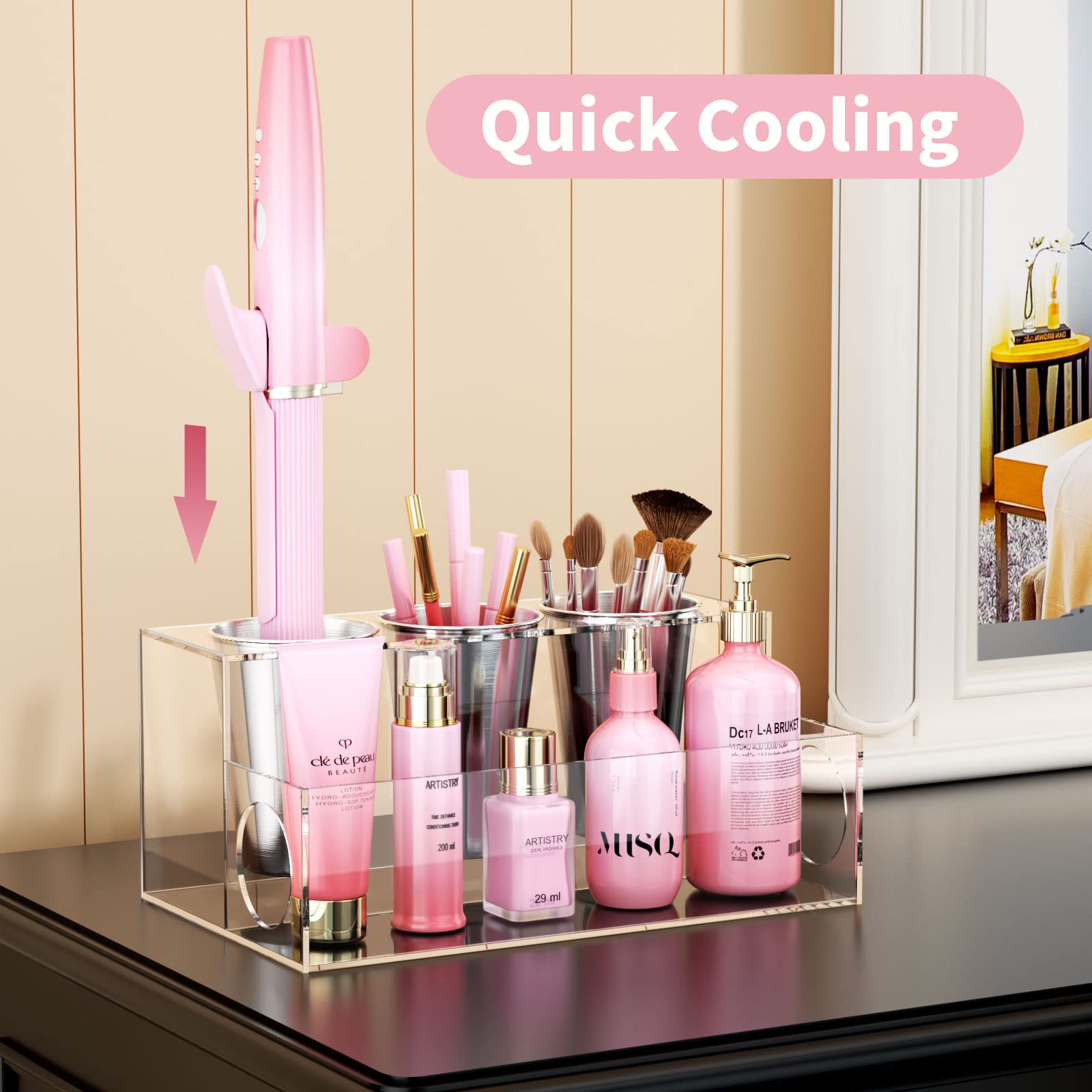 NIUBEE Hair Tool Organizer, Clear Acrylic Hair Dryer and Styling Organizer, Bathroom Countertop Blow Dryer Holder, Vanity Caddy Storage Stand for Accessories, Makeup, Toiletries