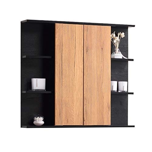 Bathroom Mirror Cabinet Folding Medicine Storage Cabinet Wall-Mounted Waterproof Closet Vanity Mirror with Shelf (Color : Black, Size : 70 * 14 * 70cm)