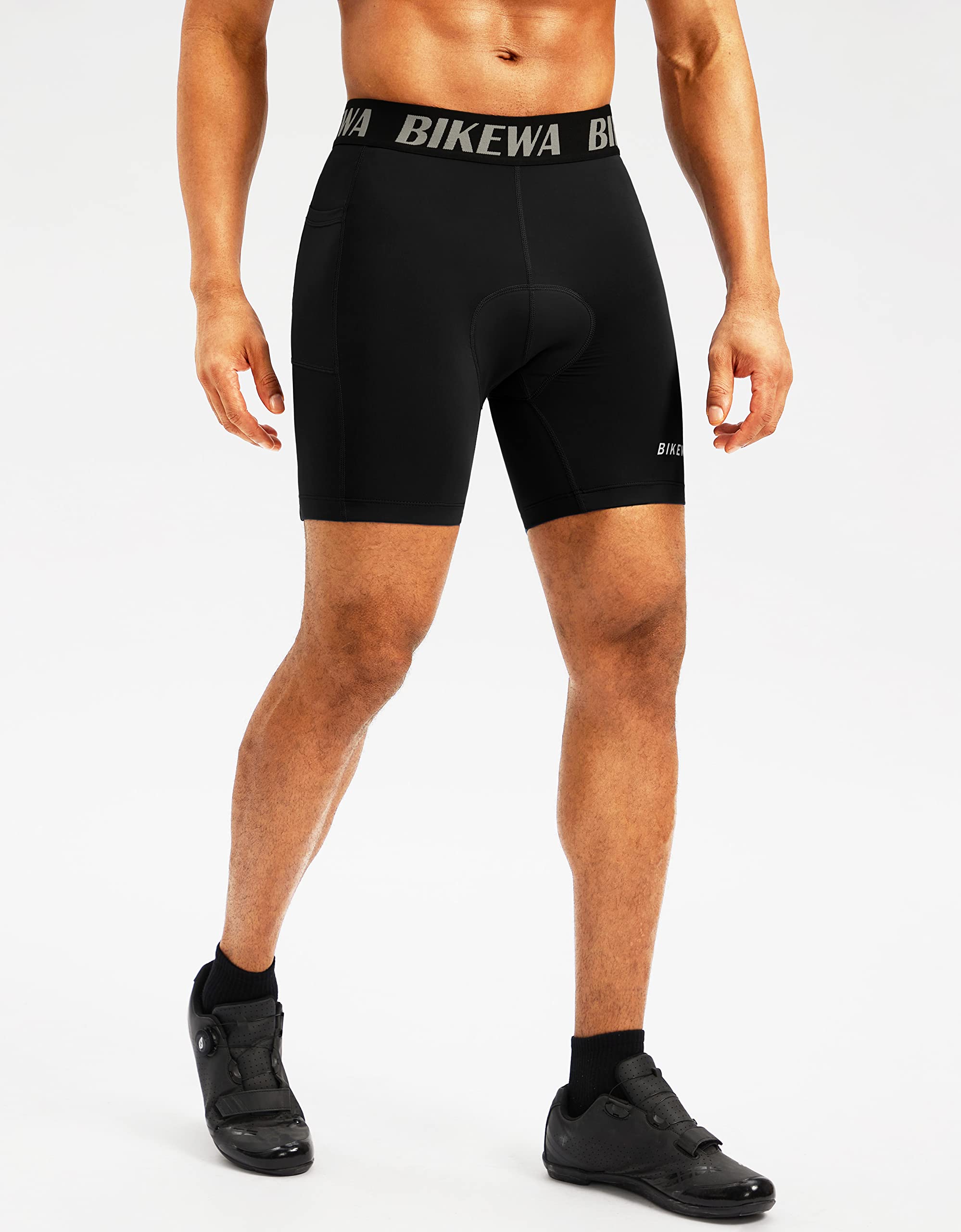 Men's 4D Padded Bike Shorts Cycling Underwear Biking Bicycle Road Riding Cycle Biker Padding Shorts for Men Side Pockets(Black,XL)