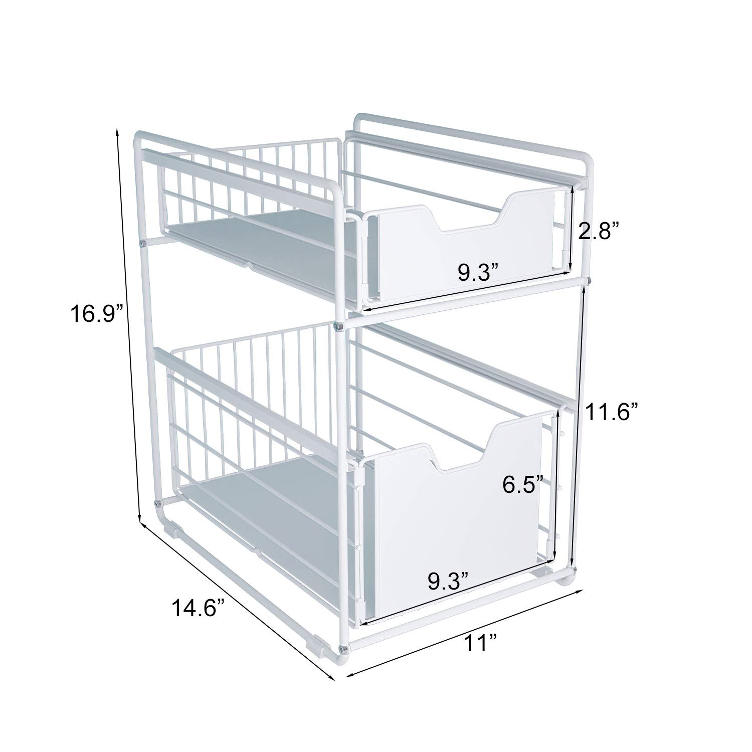 poplarbox Metal Basket Organizer 2 Tier Sliding Basket Organizer Drawer Under Sink Cabinet Storage Organizer Drawer Storage Shelf Spice Rack for Kitchen Countertop Pantry Bathroom Office Desktop
