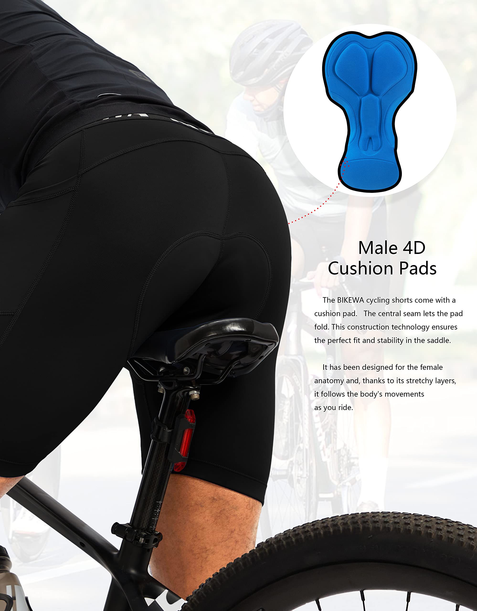 Men's 4D Padded Bike Shorts Cycling Underwear Biking Bicycle Road Riding Cycle Biker Padding Shorts for Men Side Pockets(Black,XL)