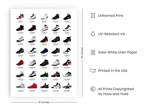 HAUS AND HUES Jordan Sneaker Posters for Guys - Michael Jordan Shoe Poster, Cool Sneaker Wall Art for Bedroom, Dope Hypebeast Poster Sneakerhead Room Decor, Cool Wall Art (12”x16” UNFRAMED)