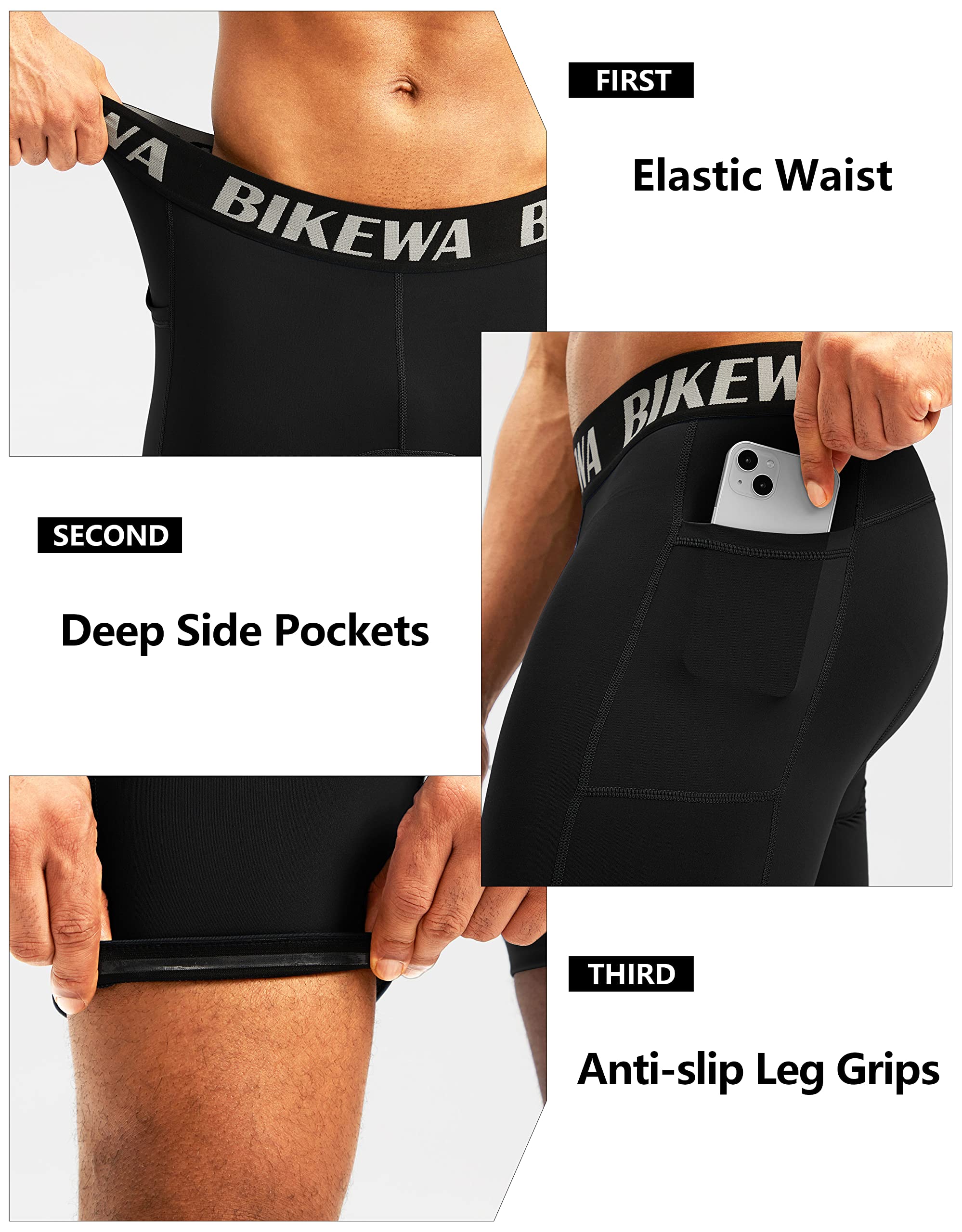 Men's 4D Padded Bike Shorts Cycling Underwear Biking Bicycle Road Riding Cycle Biker Padding Shorts for Men Side Pockets(Black,XL)