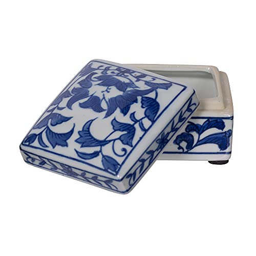 A&B Home Decorative Porcelain Box with Lid Blue and White Set of 3 Glazed Ceramic Hand Painted Jars Centerpiece Asian Decoration