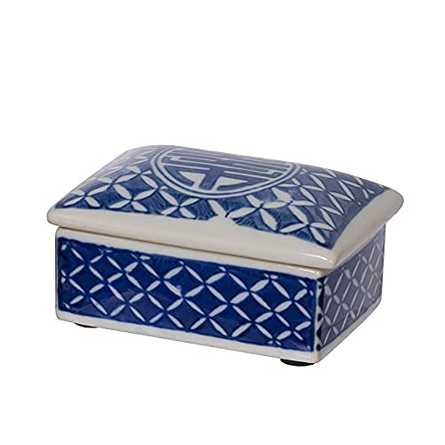A&B Home Decorative Porcelain Box with Lid Blue and White Set of 3 Glazed Ceramic Hand Painted Jars Centerpiece Asian Decoration