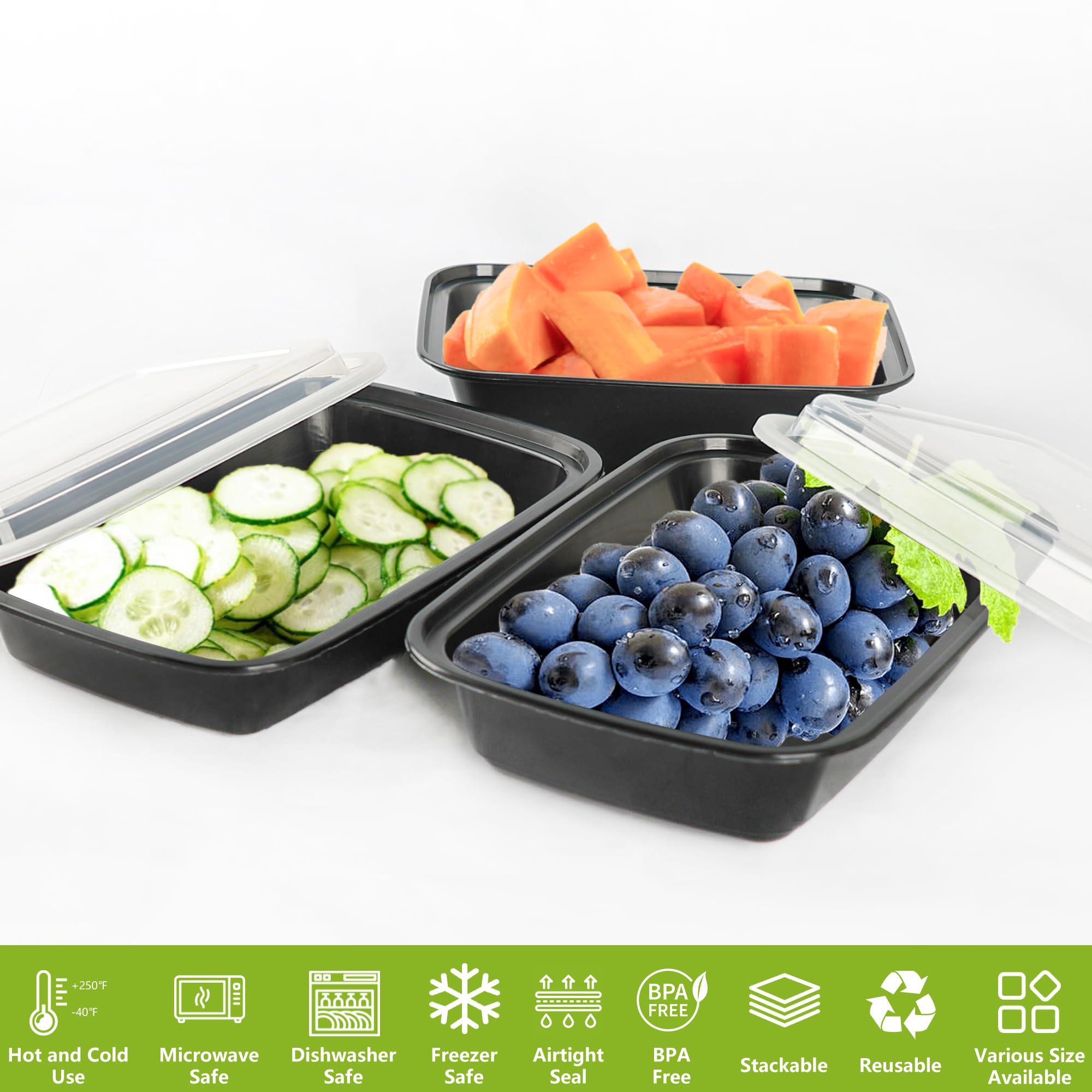 NutriBox [30 Pack] Meal Prep Containers in 3 Sizes 12, 24, 28 oz, Durable, Stackable, Reusable, BPA Free, Microwaveable, Dishwasher, Freezer Safe, Bento Box, Food Storage Set
