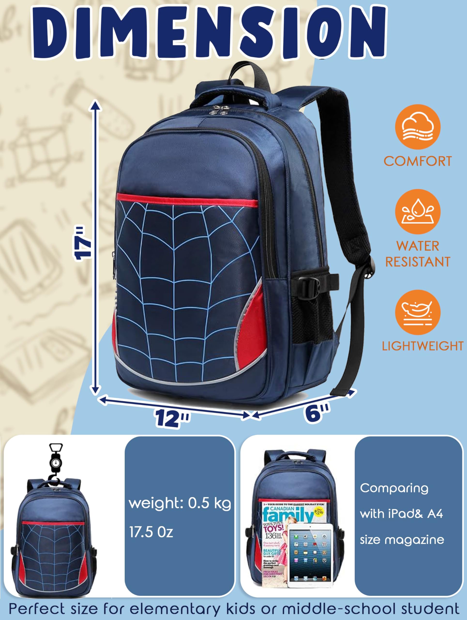 BLUEFAIRY Boys Backpack for Kids Elementary School Bags Durable Kindergarten Bookbags (Royal Blue)
