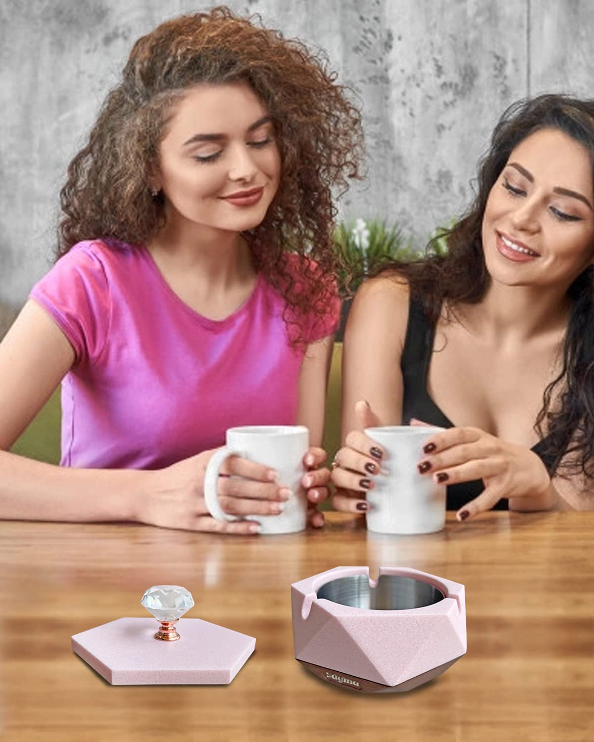 Cute Ashtray for Women, Unique Design Ashtray with Lid and Removable Liner, Easy to Clean, Perfect Pink Ash Trays Indoor, Funny Ashtray Gift for Cigarette Smokers