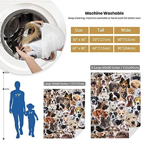 Large Fleece Throw Blanket for Couch Sofa, Fuzzy Soft Cozy Blankets and Throws Warm Lightweight Plush Lap Blanket for Women Men, 50 x 60 inches, Cute Dogs Pattern