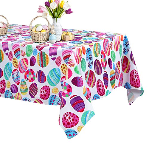 SoarDream Easter Tablecloth Rectangle 57x84 Inches Colorful Eggs Printed Table Linen Happy Funny Table Cover Spring Outdoor Party Table Decoration
