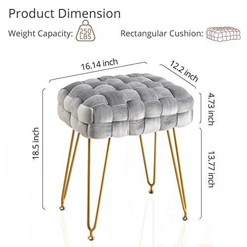 LUE BONA Vanity Stool Footrest, Light Grey, Leather