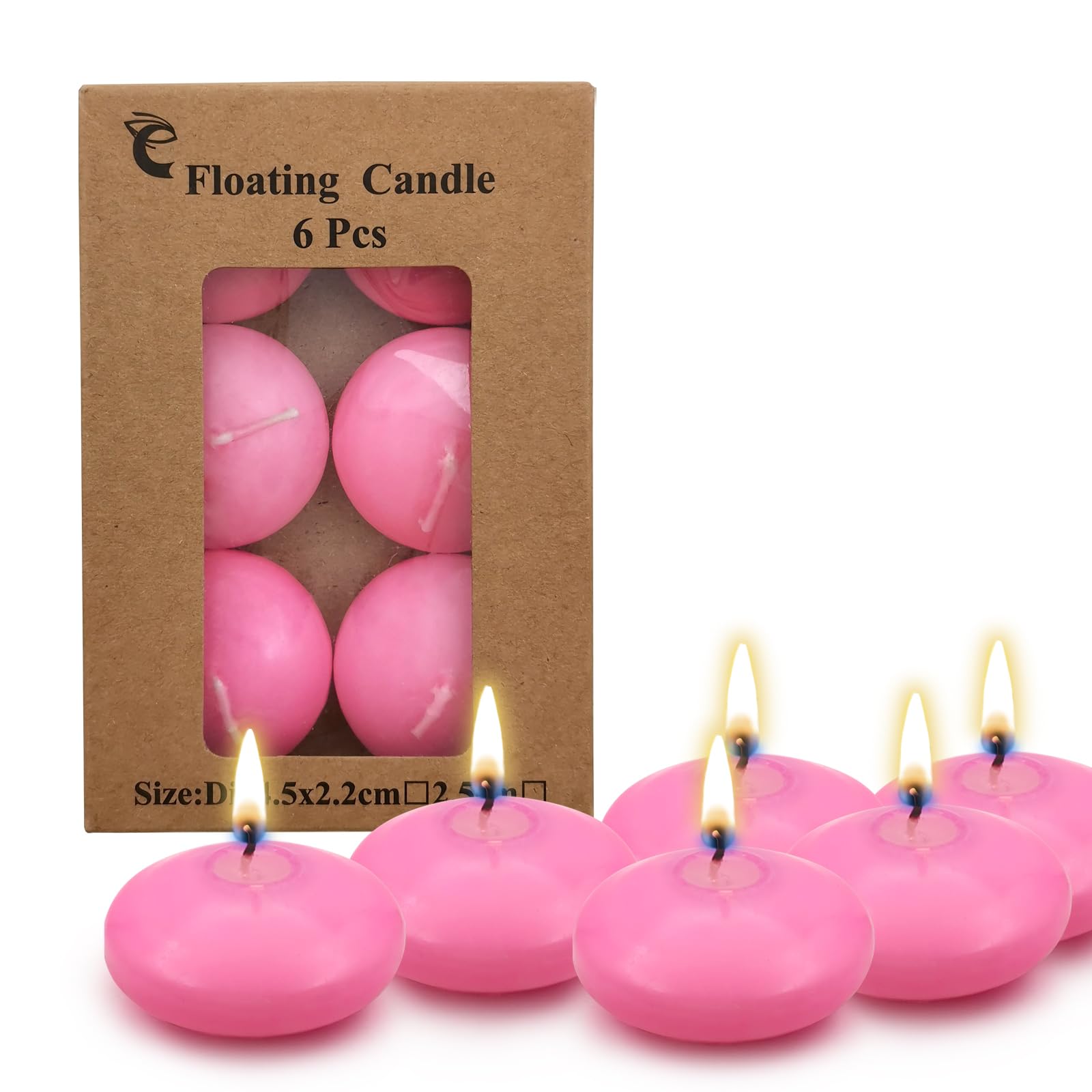 6 PCS Floating Candles, Pink Unscented Dripless Wax Burning Candles 1.77 Inch Diameter Floating Candles Discs for Cylinder Vases, Weddings, Pool Party, Wedding, Holiday, Home Decor (Pink)