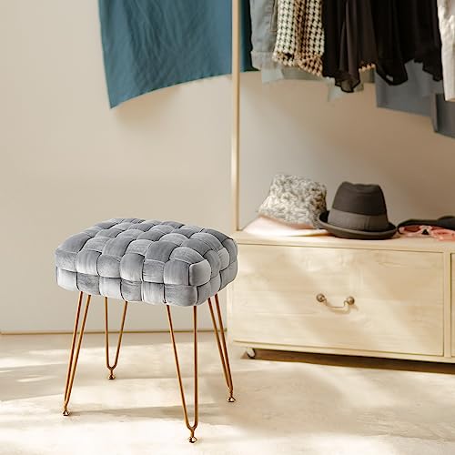 LUE BONA Vanity Stool Footrest, Light Grey, Leather