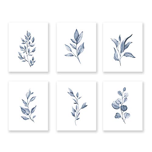 Watercolor Minimalist Leaves Wall Art Print-- Living Room or Bedroom Decor, Modern Botanical Plant Canvas Print ( Set of 6 ) , Unframed, 8X10 inch 2
