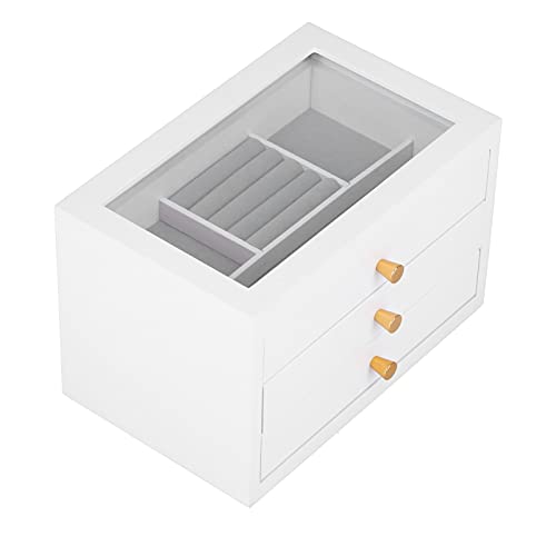 3 Layers Wood Jewelry Box, Jewelry Organizer Display Case with 3 Drawers for Ring Bracelet Necklace Storage, Closet Dresser Vanity Decoration Gift for Her, Vintage Brown/Morden White ( Color : White )