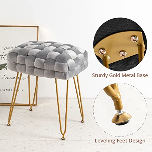 LUE BONA Vanity Stool Footrest, Light Grey, Leather