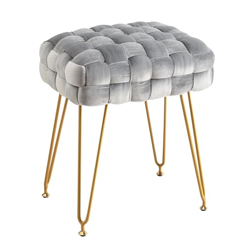 LUE BONA Vanity Stool Footrest, Light Grey, Leather