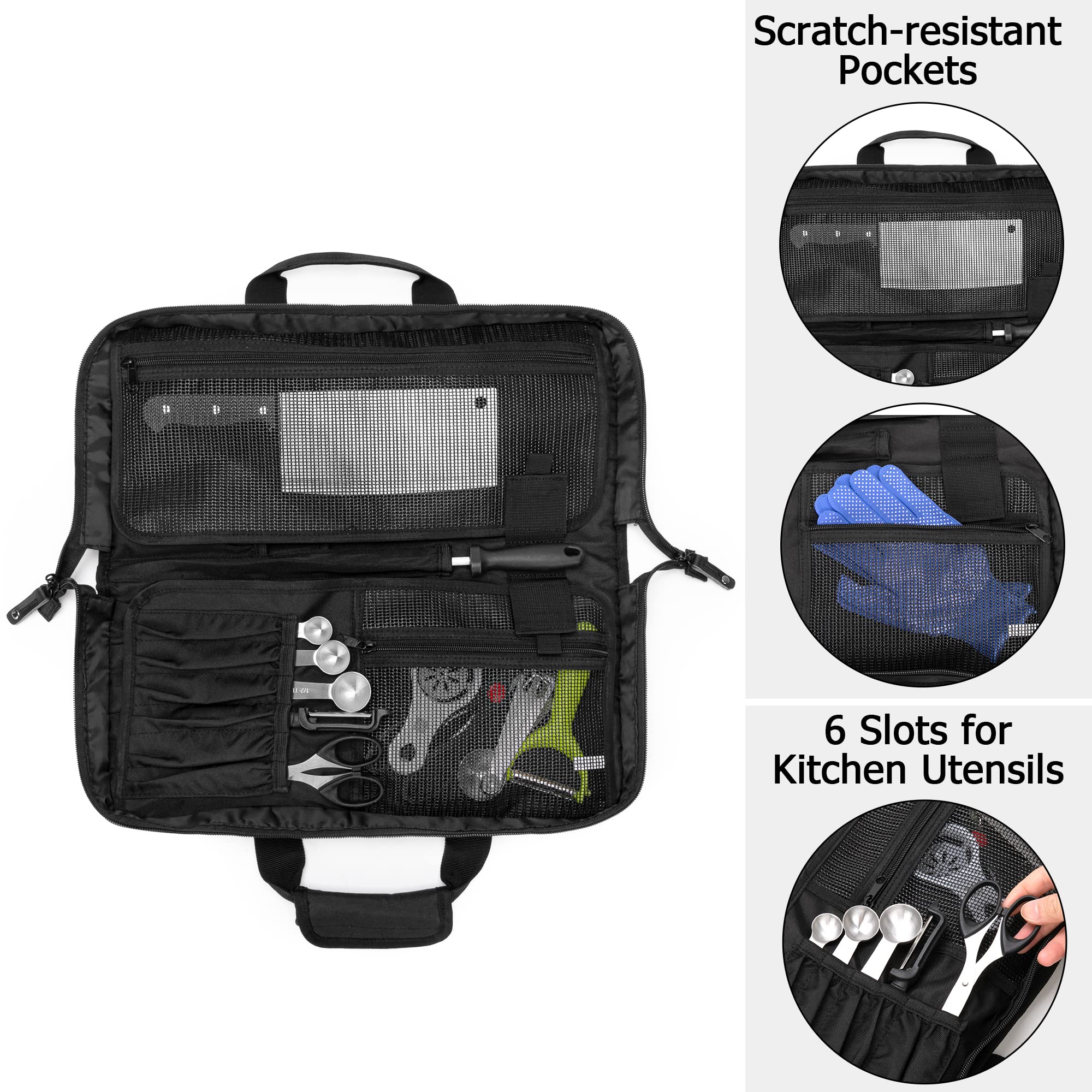 SAMDEW Chef Knife Bag with Lockhole & 17 + 6 Slots, Knife Carrying Case for Professional Chefs, Portable Knife Carrier for Chef Knife Storage, Travel Chef Knife Roll Bag for Kitchen Utensils, Bag Only