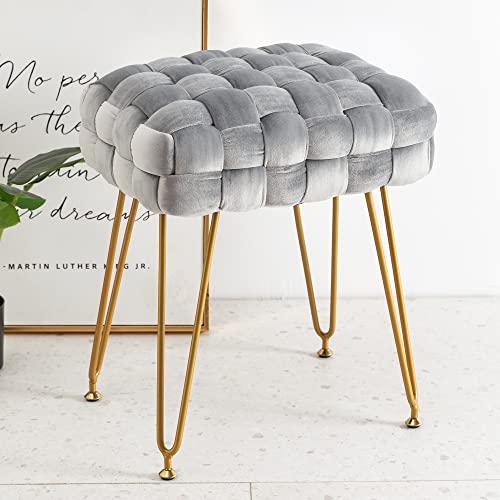 LUE BONA Vanity Stool Footrest, Light Grey, Leather