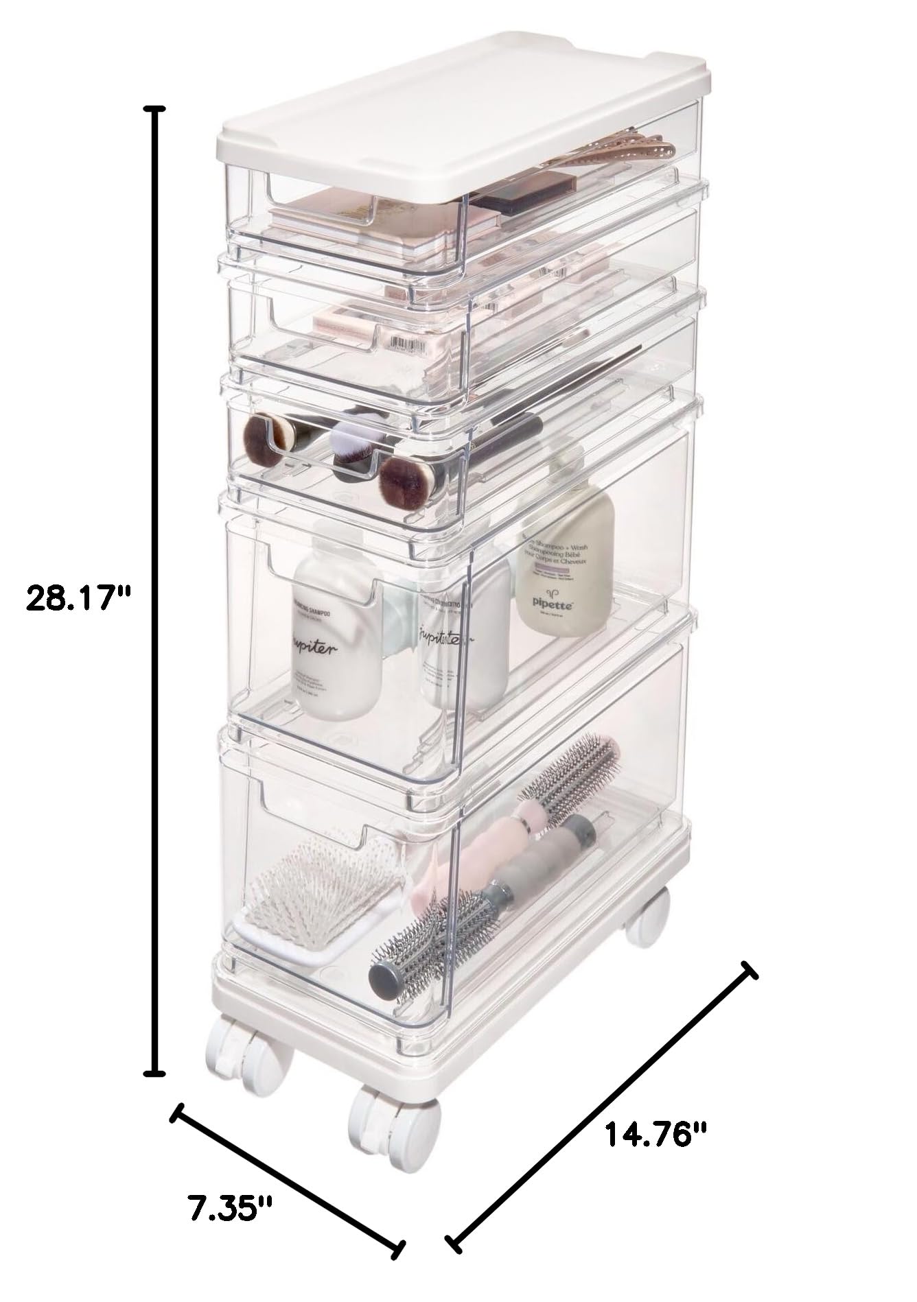 iDesign The Sarah Tanno Collection 5-Drawer Stacking Cosmetic Organizer Cart, Clear and White