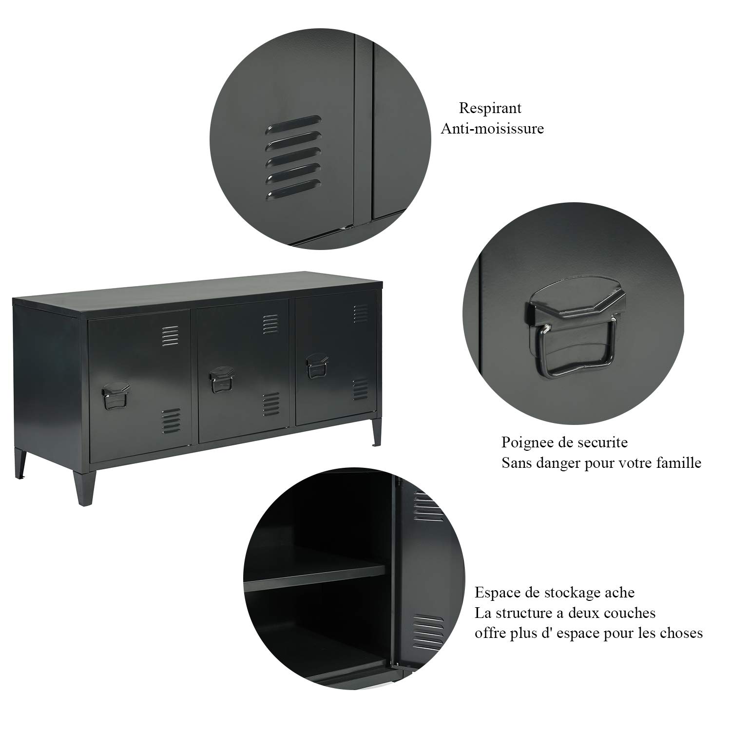 FurnitureR 3 Doors Metal Storage Cabinet with 6 Removable Shelves File Organizer Home Office Gym Locker Boys Girls Teens Toy Room,Stackable, Black