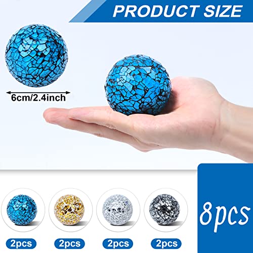 8 Pieces Mosaic Glass Orbs Balls Mosaic Sphere Glass Globe Decorative Orbs Centerpiece Balls Decorative Glass Balls for Bowls Vases Dining Table Centerpiece Decor