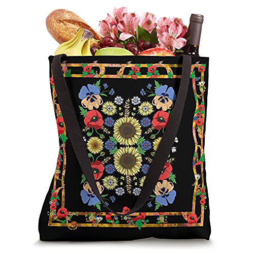 Sunflower Red Poppy Flower Floral Ukrainian Vyshyvanka Style Tote Bag