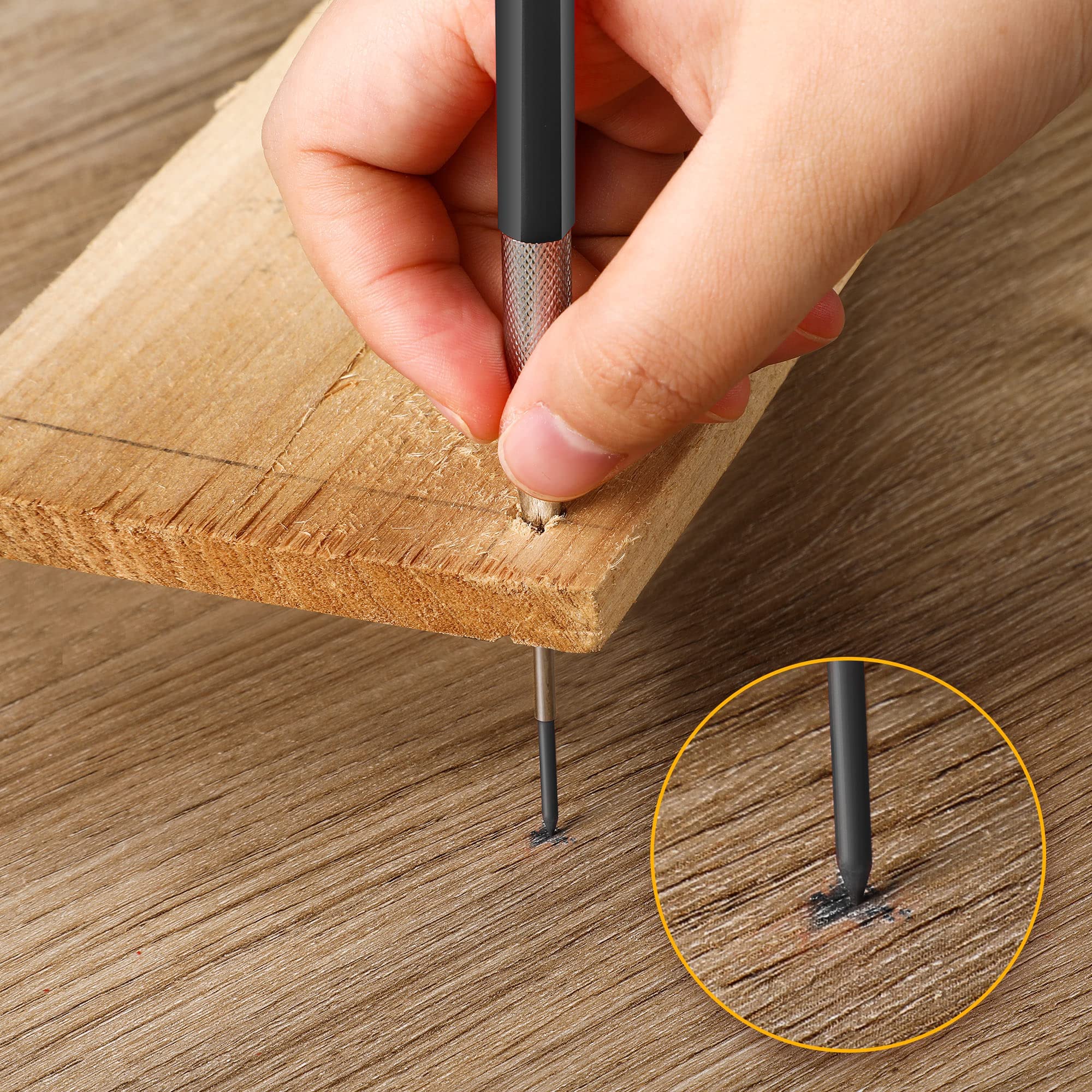 Enhon 2 MM Carpenter Pencils Set with 12 Marker Refills and Sharpener, Mechanical Carpenter Pencil Woodworking Marking Tool Solid Deep Hole Construction Pencil, Extended Needle-Nose Tip (Black)