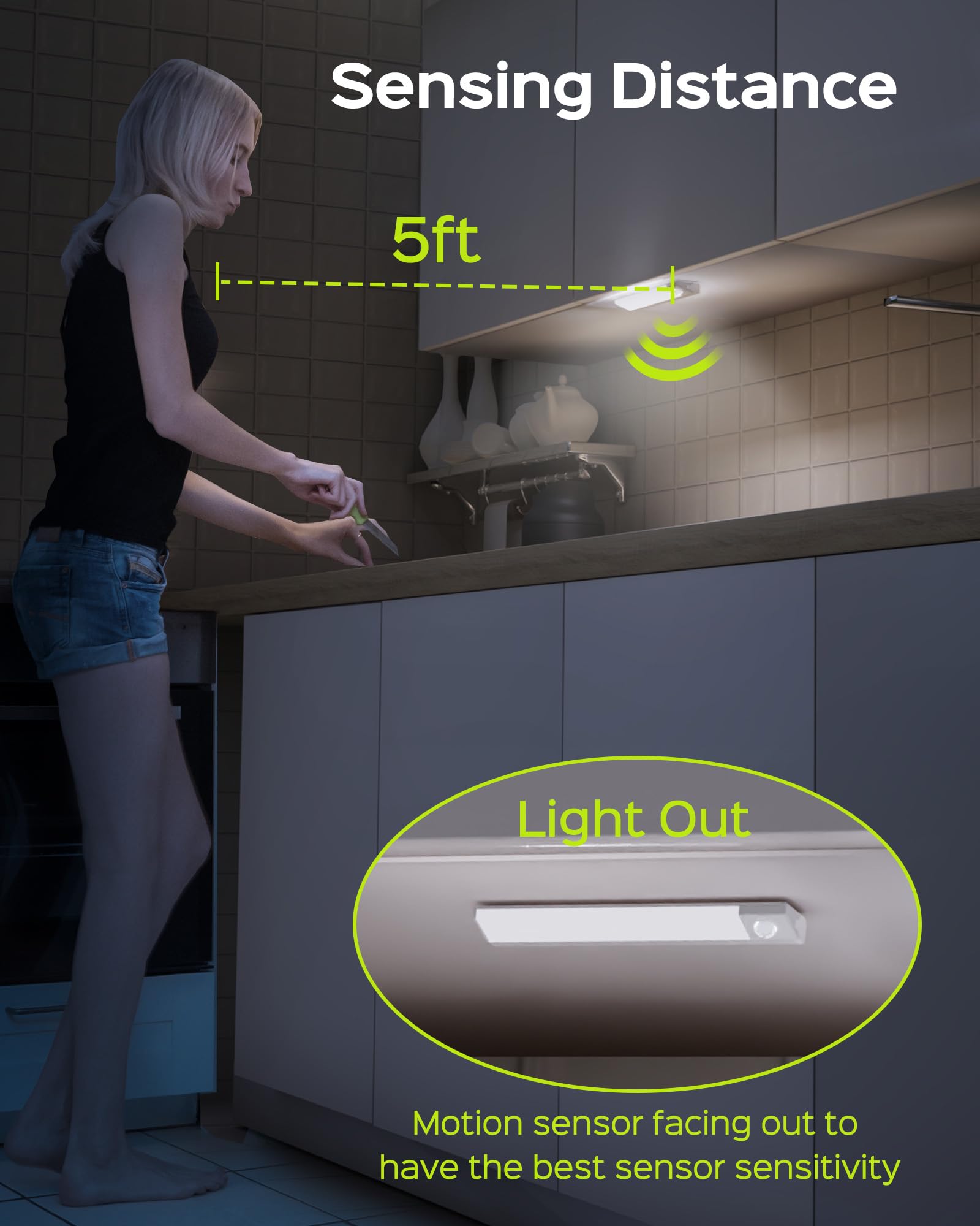JACKYLED Closet Lights Battery Operated, 3 Pack Under Cabinet Motion Sensor Light Indoor, Stick-on Night Lights for Kitchen, Closet, Pantry (Battery NOT Included)