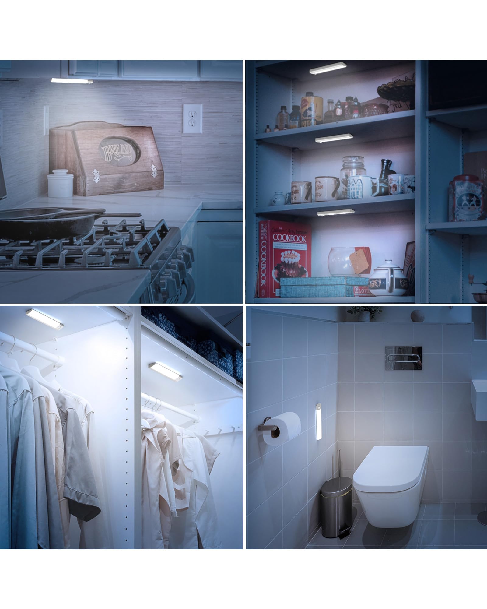 JACKYLED Closet Lights Battery Operated, 3 Pack Under Cabinet Motion Sensor Light Indoor, Stick-on Night Lights for Kitchen, Closet, Pantry (Battery NOT Included)
