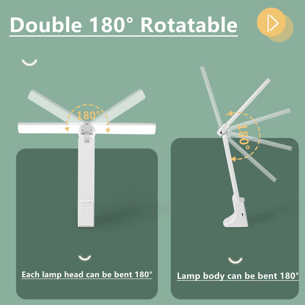 LuxLumin LED Double Head Desk Lamp for Home Office,Portable Small Desk Lamp with Large Lighting Range, Battery Operated Rechargeable Desk Light for Kids,Reading,Studying,Home,Office,Dormitory,White
