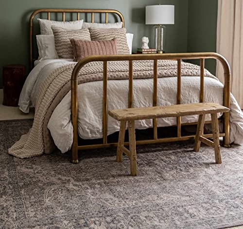 Greenpoint Machine Washable Area Rug - Oriental Persian Traditional Medallion - Bohemian Vintage Distressed Carpet - Brown, Beige - 6'7"x9'