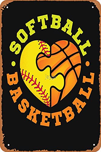 NIUMOWANG Softball Basketball Poster Metal Tin Sign 8X12 Inches Man Cave Retro Vintage Wall Decor Art, 8inch x 12inch