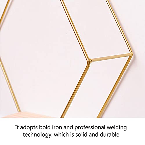KHBNHJ 3 Pcs Gold Hexagon Wall Shelves, Floating Decorative Wire Wall Mounted Shelf, Multi-use Geometric Floating Shelves Metal Shelving for Bedroom Living Room Kitchen Office, 6.7in 9.4in 11in