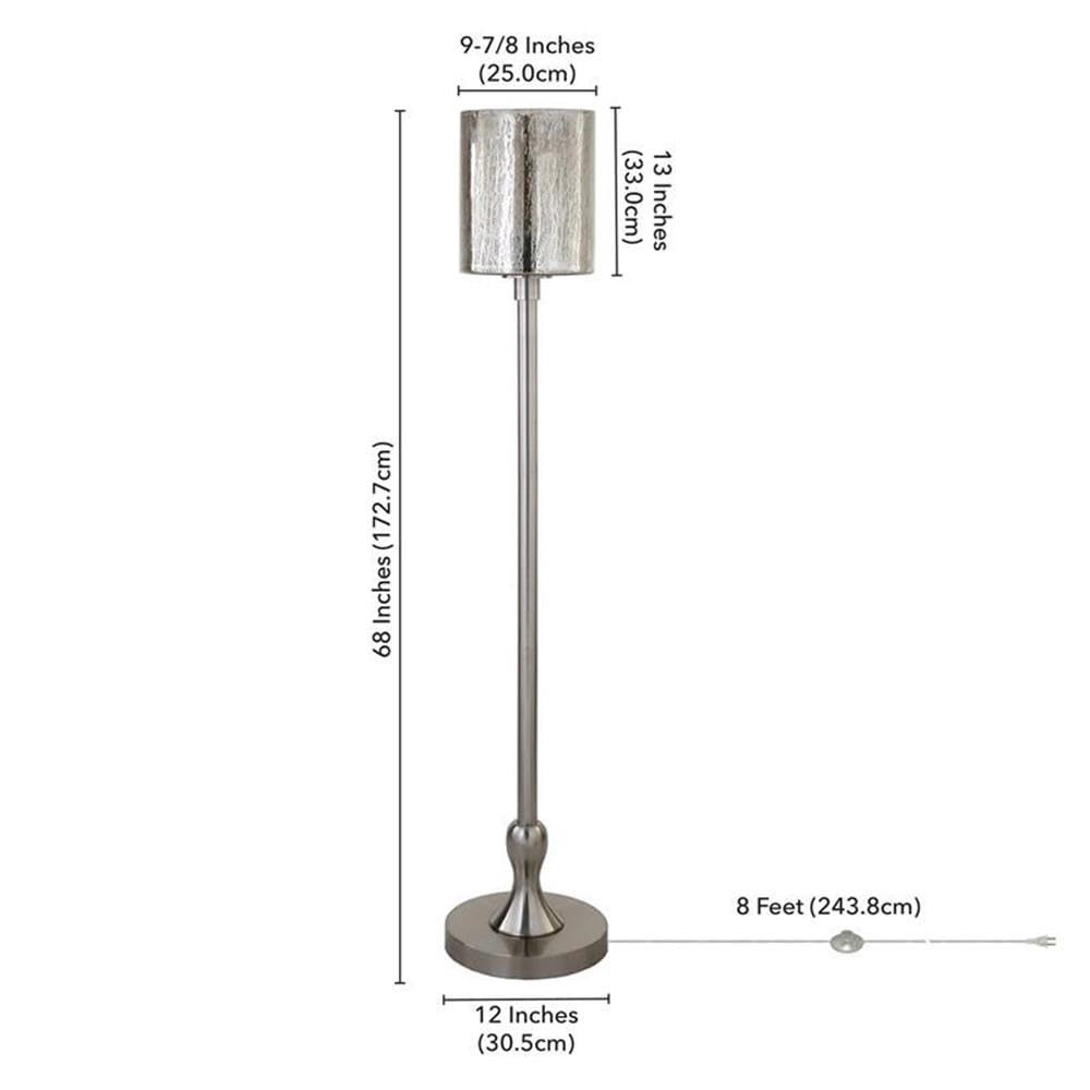 Numit 68.75" Tall Floor Lamp with Glass Shade in Brushed Nickel/Mercury Glass