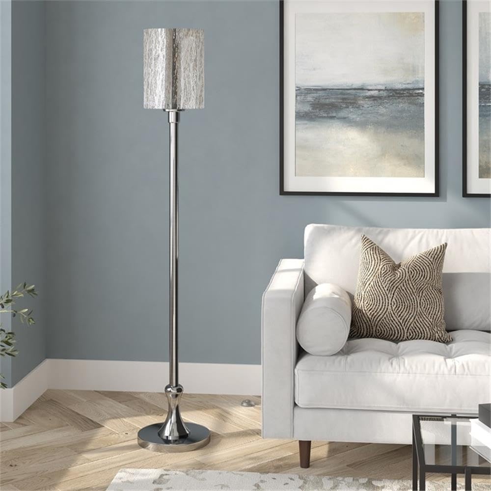 Numit 68.75" Tall Floor Lamp with Glass Shade in Brushed Nickel/Mercury Glass